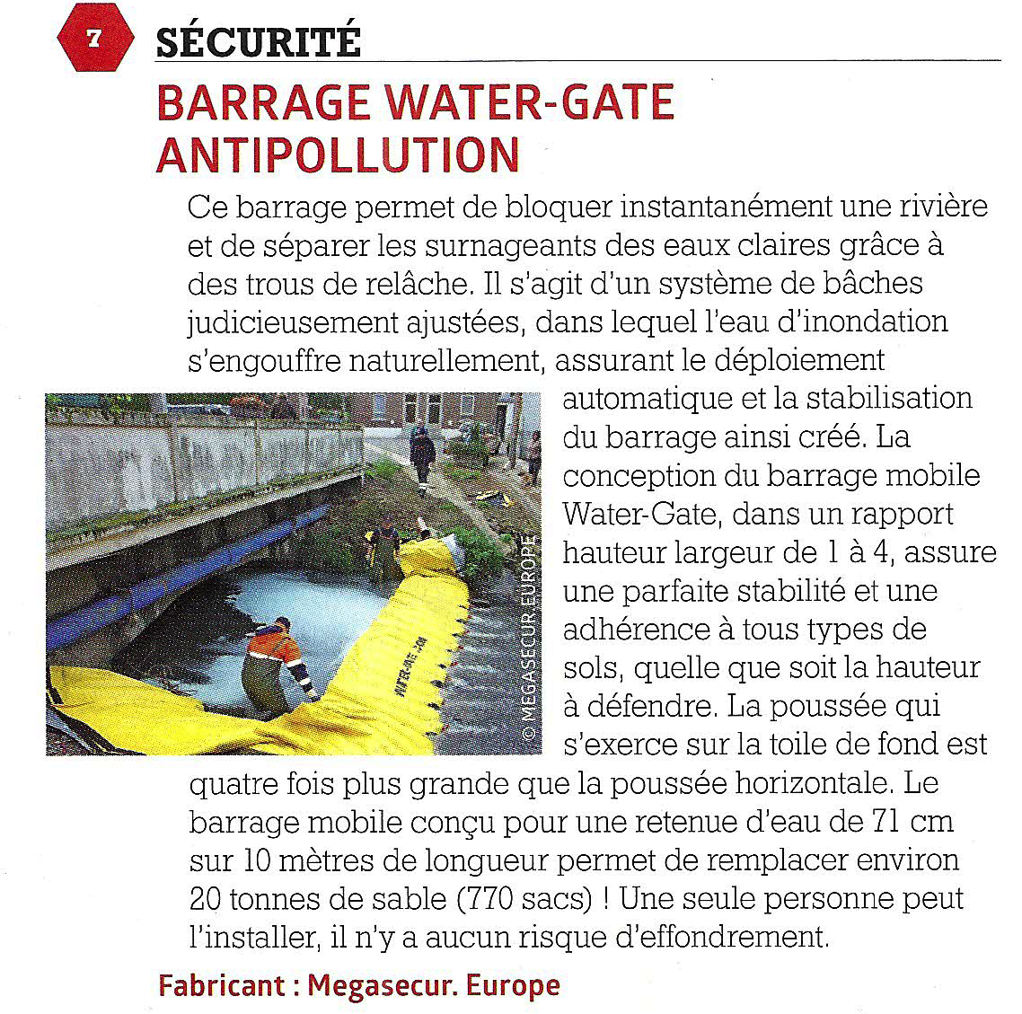Article sur le Barrage Water-Gate dans le magazine Techni.Cités